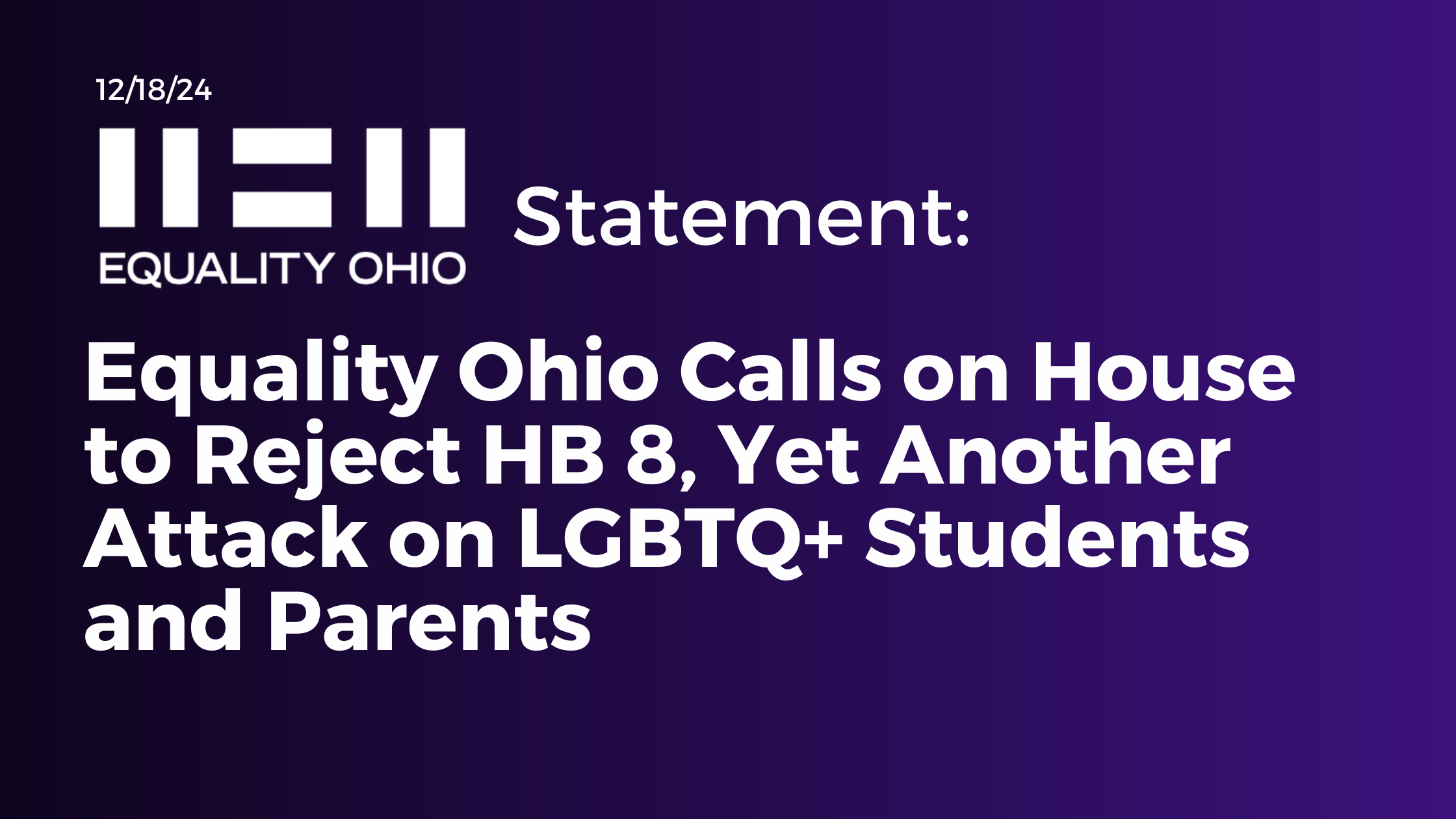 Statement: Equality Ohio Calls on Ohio House to Reject HB 8, Yet Another Attack on LGBTQ+ ...